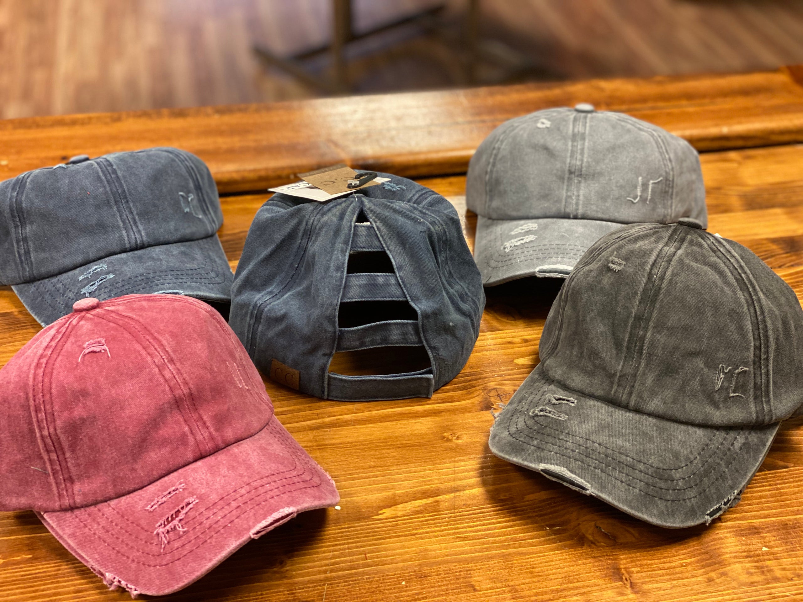 CC Distressed Ladder High Ponytail Ball Cap | Get Stitched and Printed